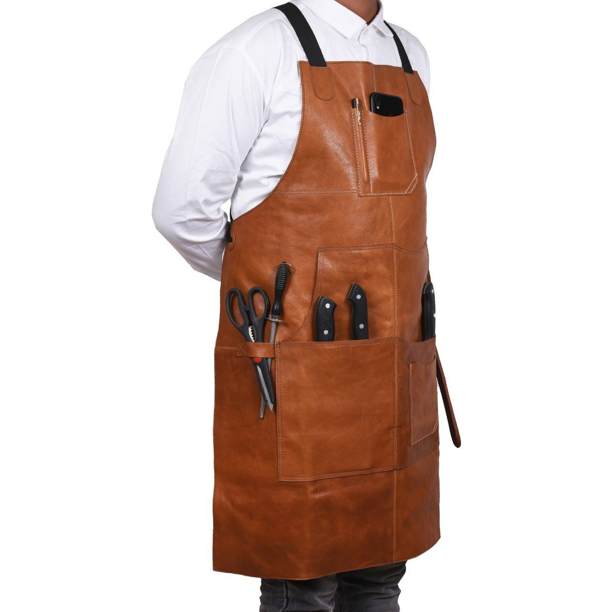 Manresa Leather Apron - Caramel Brown - Cabrini - Elegance Perfected